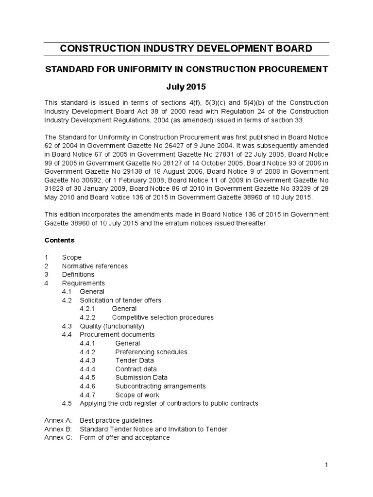 CIDB Standardisation July 2015 | PDF | Procurement | Offer And Acceptance