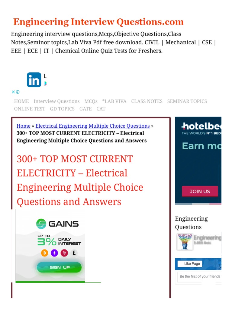 Current Electricity MCQs and Answers | PDF | Series And Parallel ...