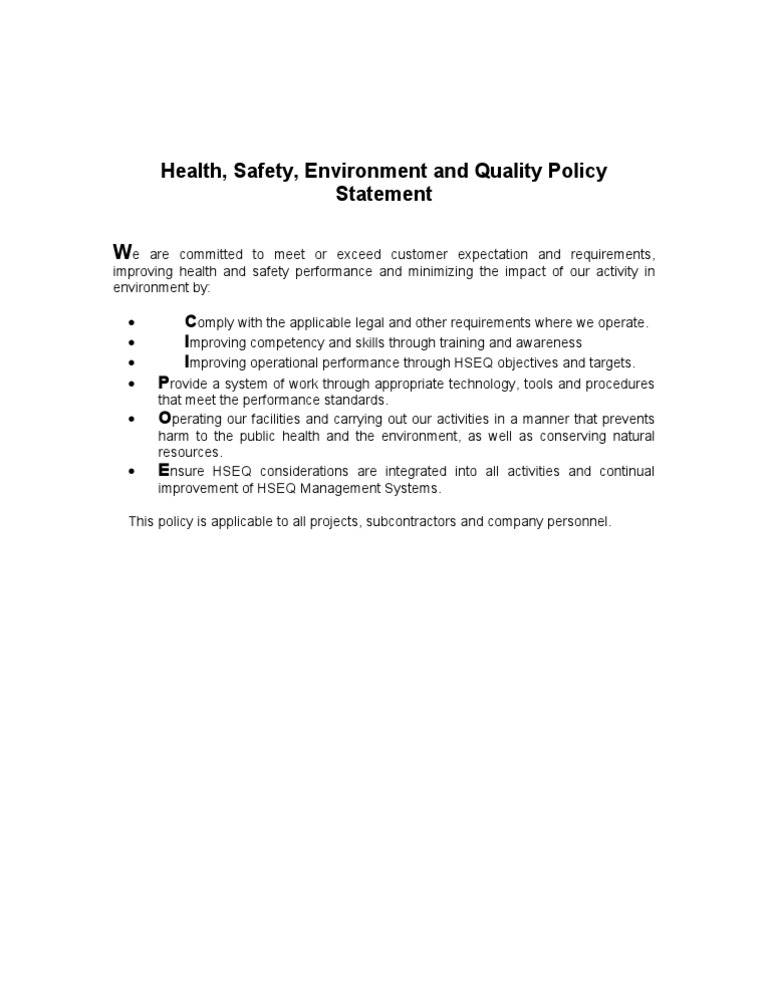 HSEQ Policy for Safety and Environment | PDF | Career & Growth | Business