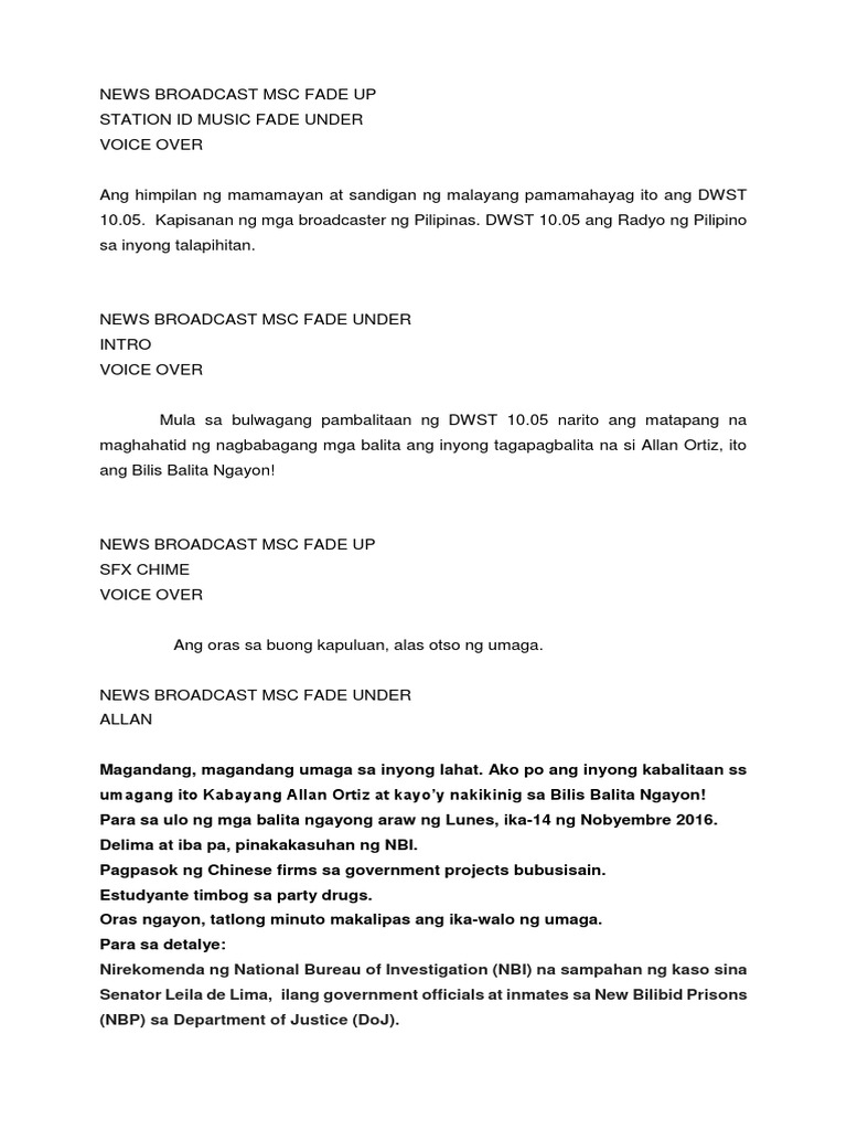 Radio Broad Script (Filipino) | PDF