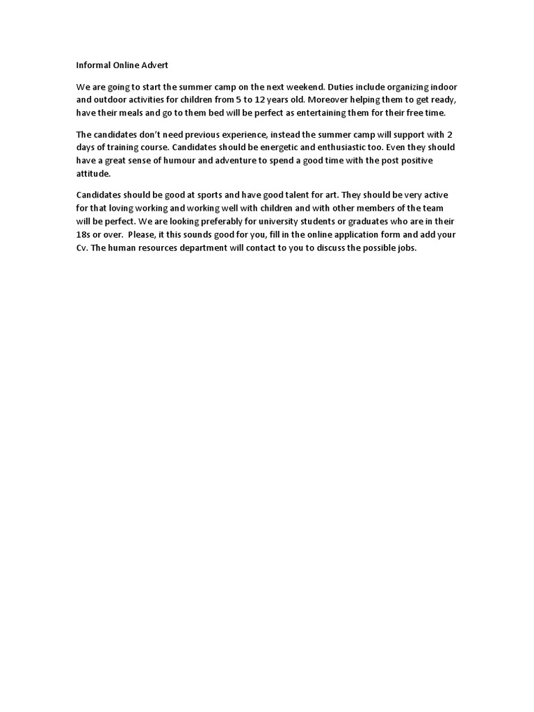 Informal Online Advert 4 | PDF