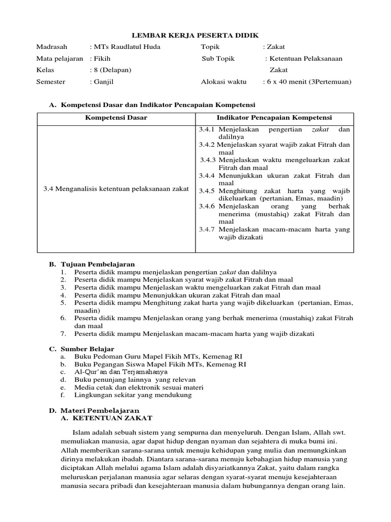 Lembar Kerja Peserta Didik Mapel Fikih (Tugas PPP 2) | PDF