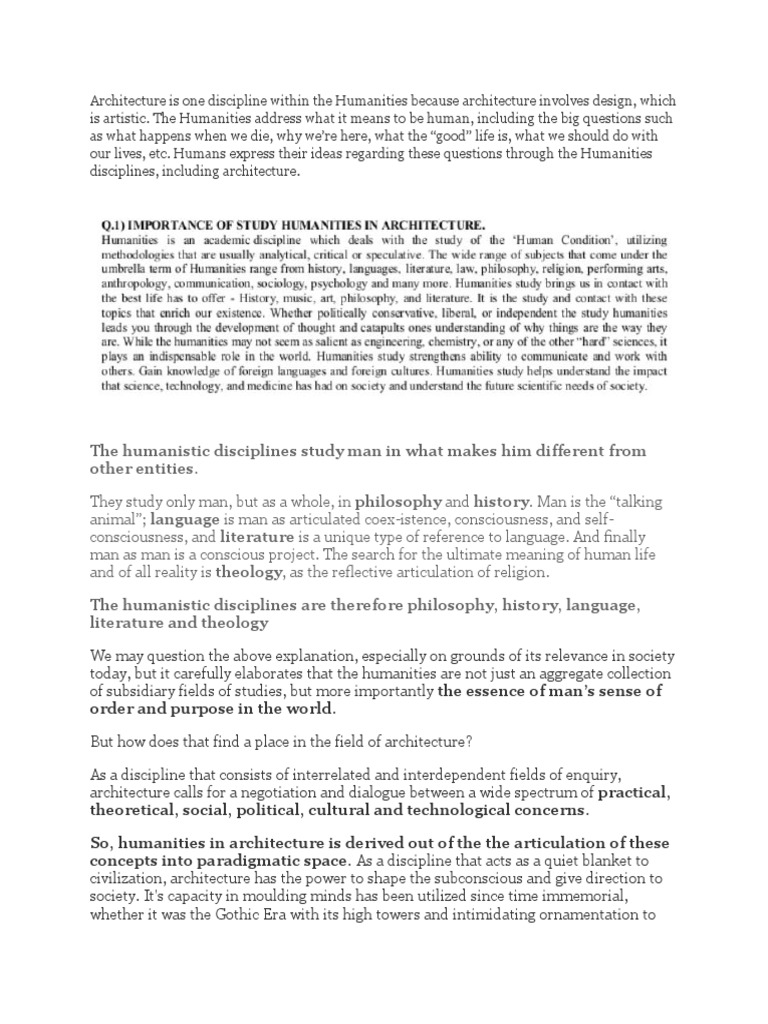 Architecture Is One Discipline Within The Humanities Because ...