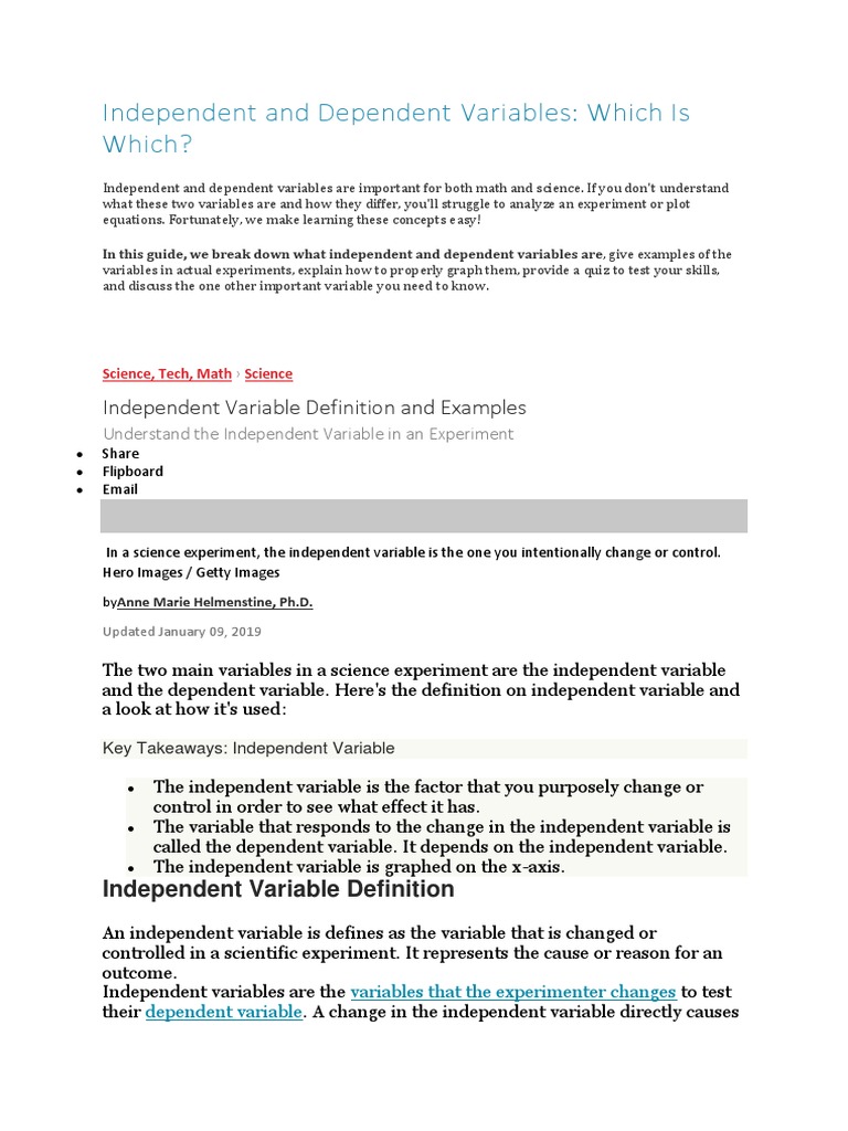 Independent and Dependent Variables: Which Is Which? | PDF | Experiment ...