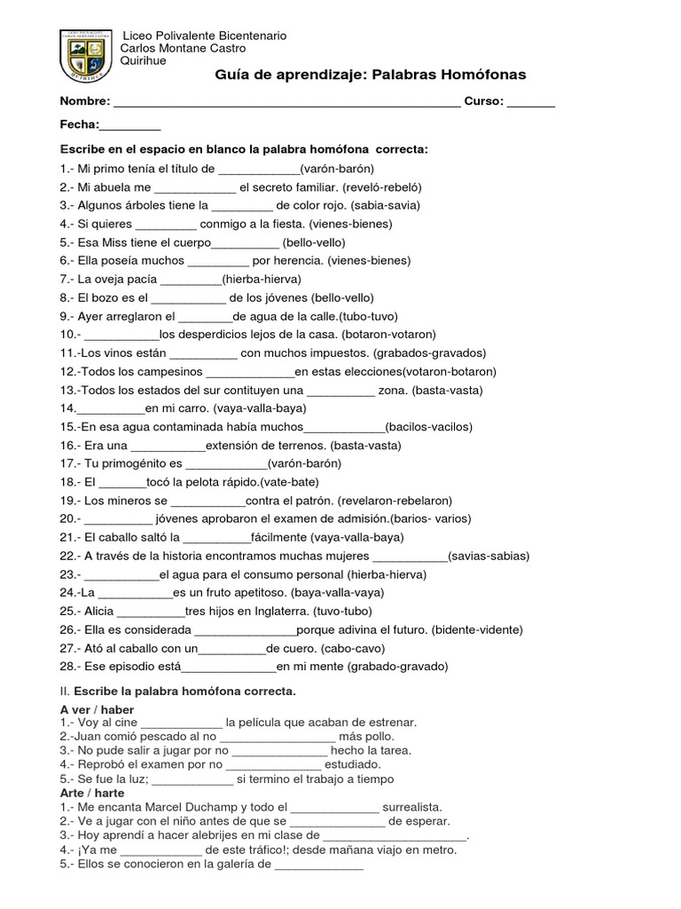 Palabras Homofonas | PDF | Estudios de idiomas extranjeros