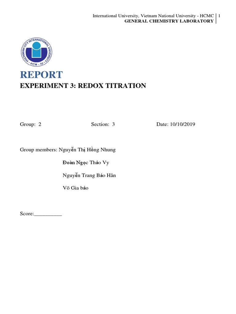 Redox Titration Experiment Report | PDF | Redox | Titration