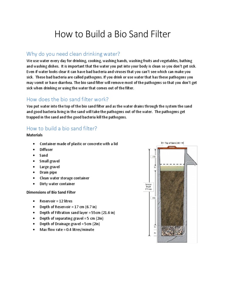 Building a Bio Sand Filter Guide | PDF | Filtration | Drinking Water