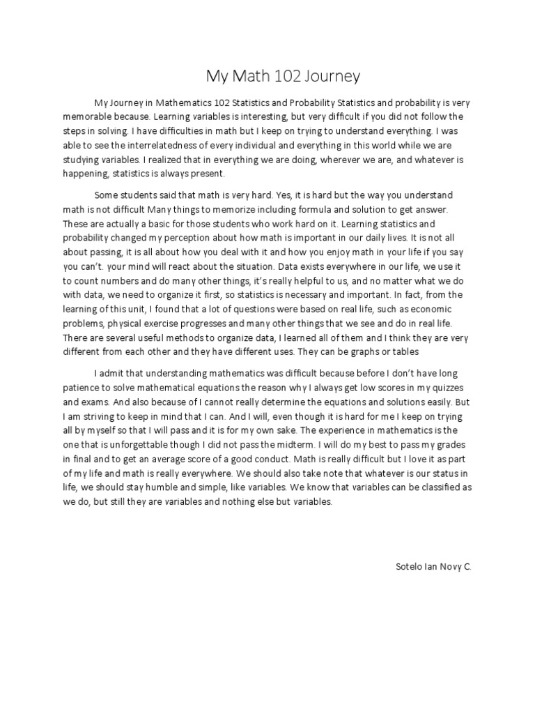 My Math 102 Journey | PDF | Statistics | Teaching Mathematics