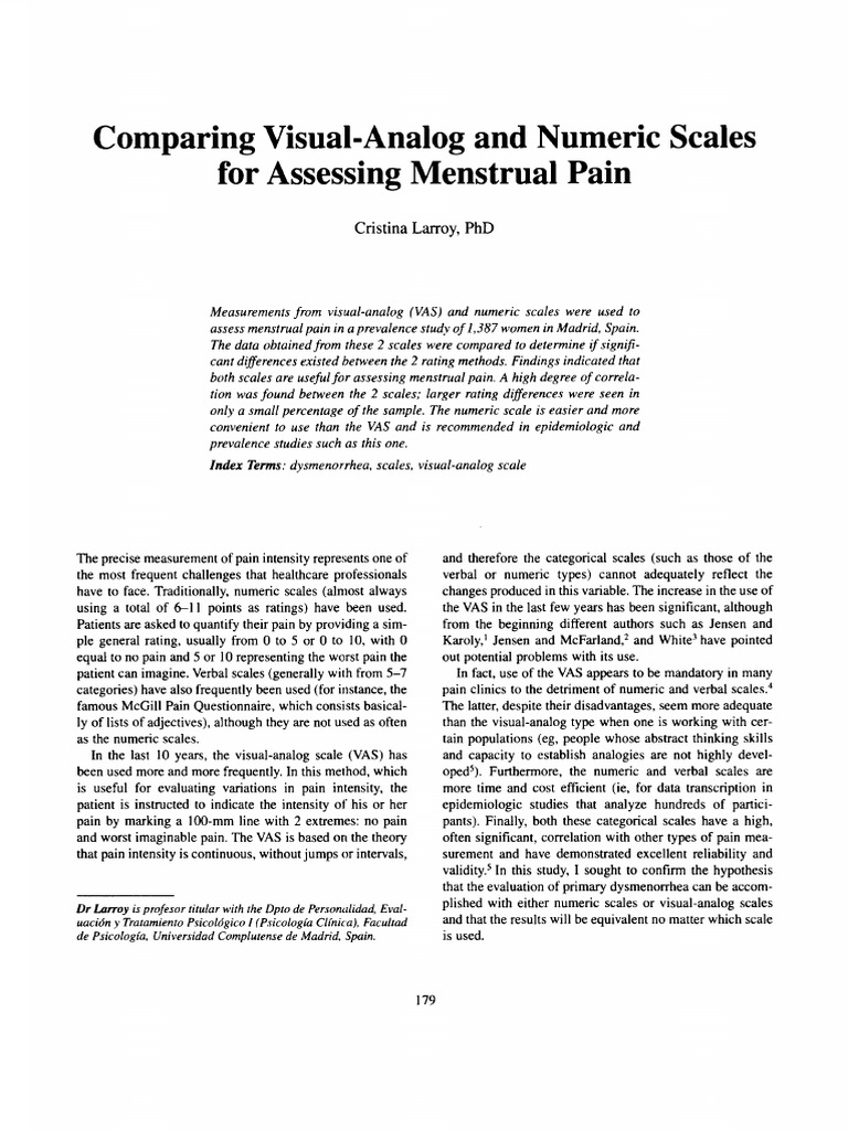 Comparing Visual-Analog and Numeric Scales For Assessing Menstrual Pain ...