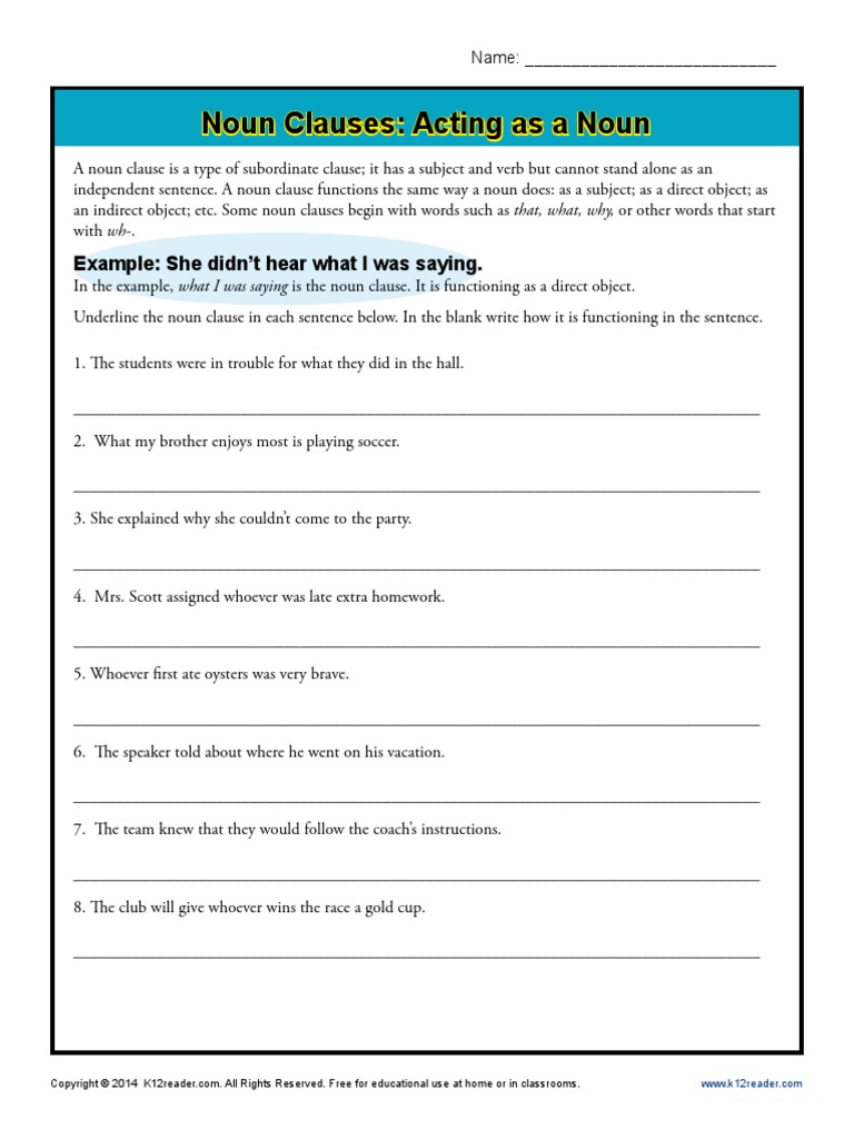 Noun Clauses Acting As Noun | Download Free PDF | Clause | Sentence ...