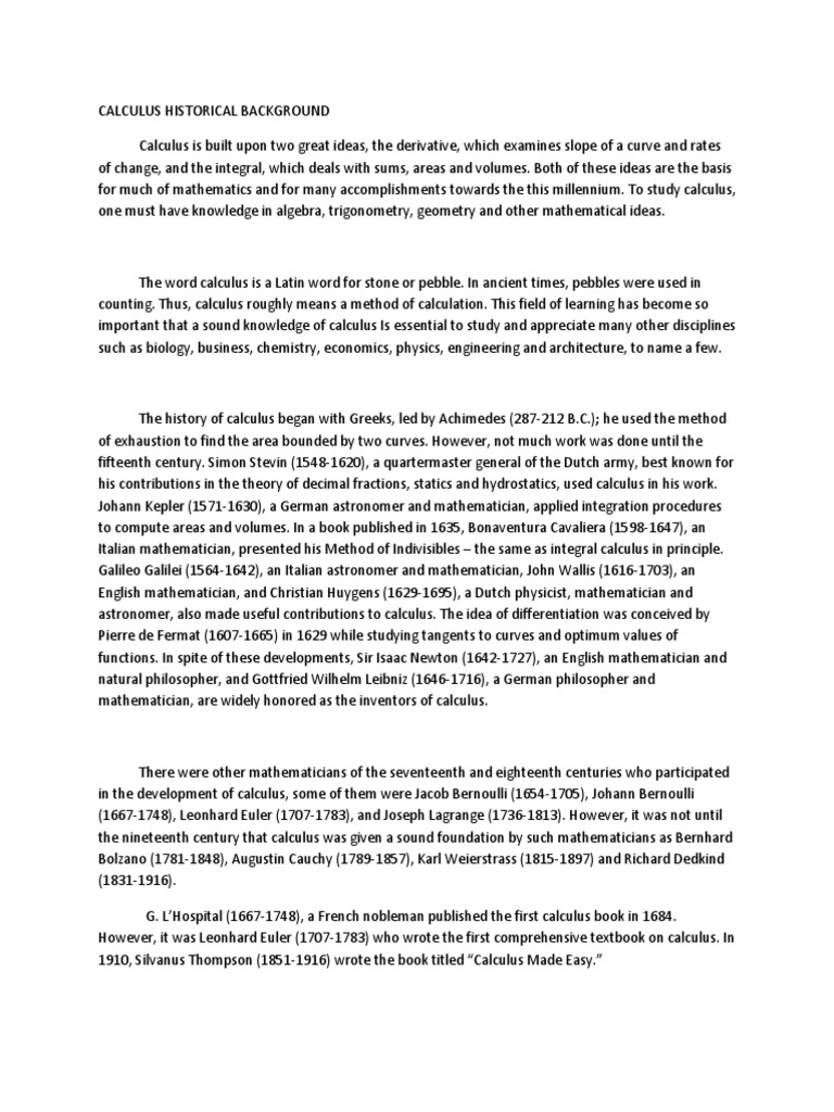 CALCULUS HISTORY KEY DEVELOPMENTS | PDF | Calculus | Teaching Mathematics