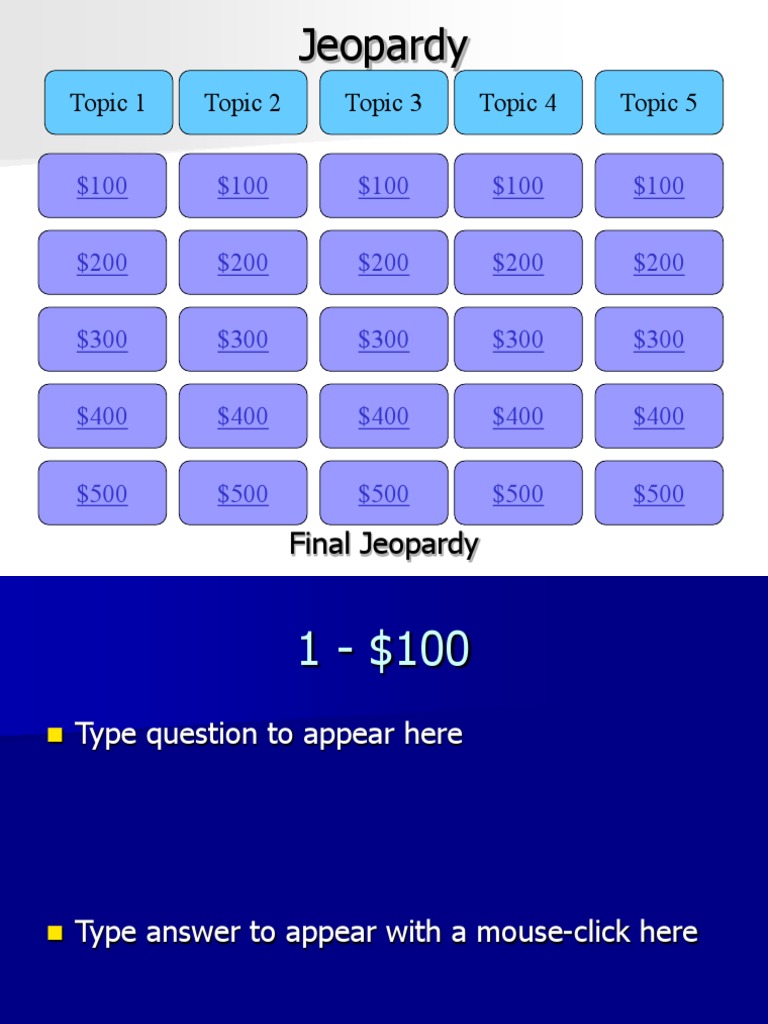 Topic 1 Topic 2 Topic 3 Topic 4 Topic 5: Final Jeopardy | PDF
