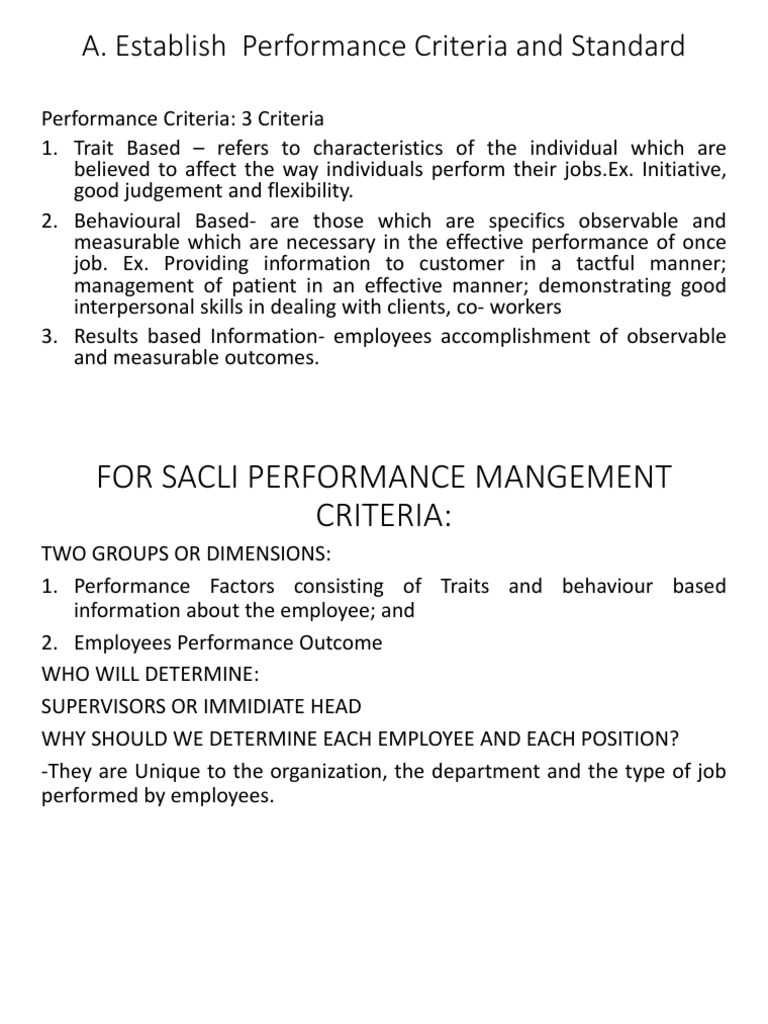 A. Establish Performance Criteria and Standard | PDF