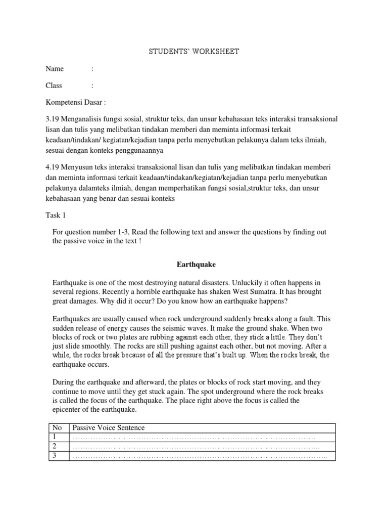 Passive Voice-Student Worksheet | PDF | Earthquakes | Natural Disasters