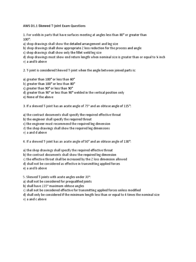 Skewed T-Joint Welding Exam Questions | PDF | Angle | Welding