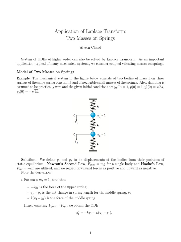 Application of Laplace Transform - Two Masses On Springs | PDF ...