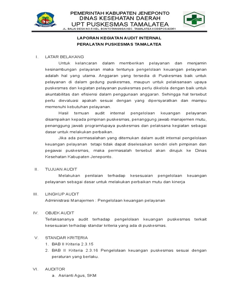 Laporan Hasil Audit Internal Keuangan | PDF