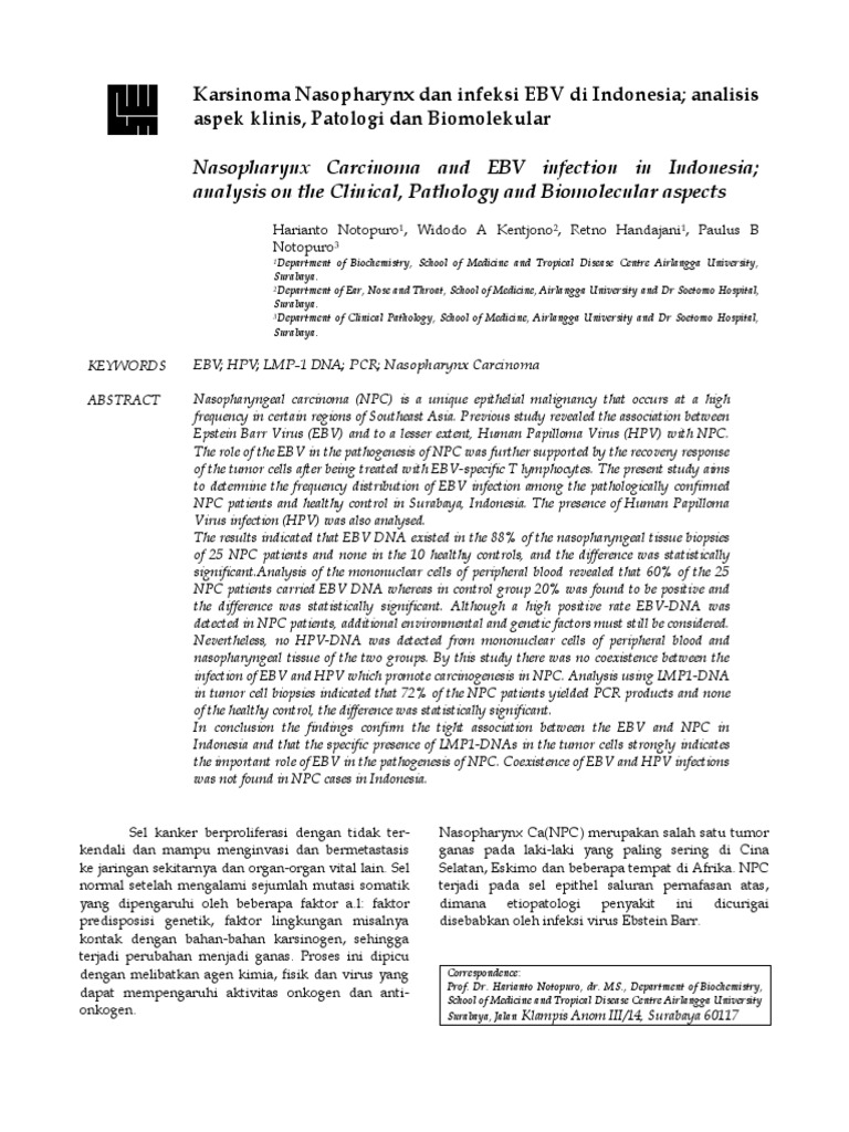 Jurnal Karsinoma Nasofaring Dan Infeksi EBV 239-454-1-SM | PDF ...