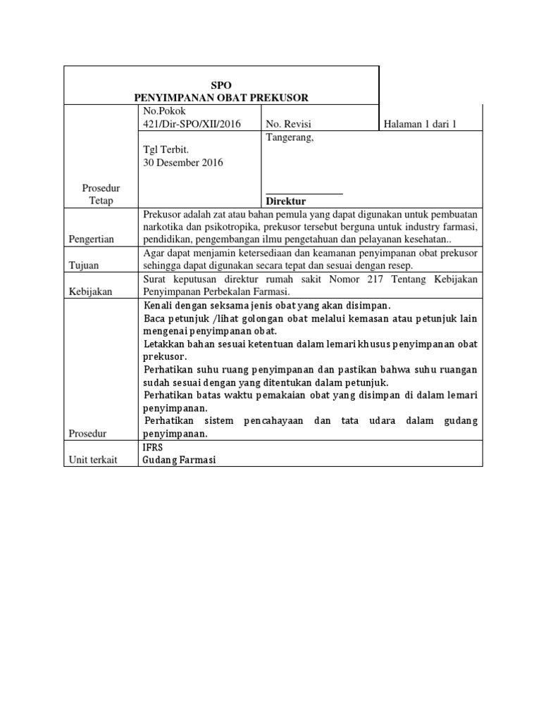 SPO Penyimpanan Obat Prekursor | PDF