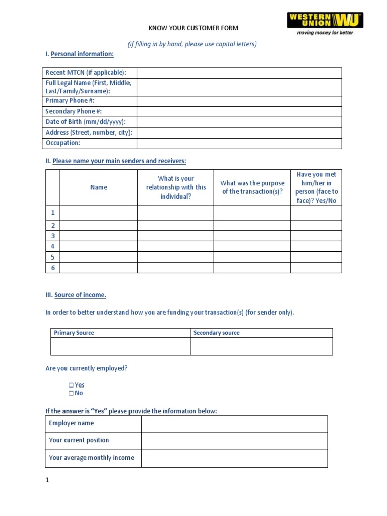 Know Your Customer Form | PDF