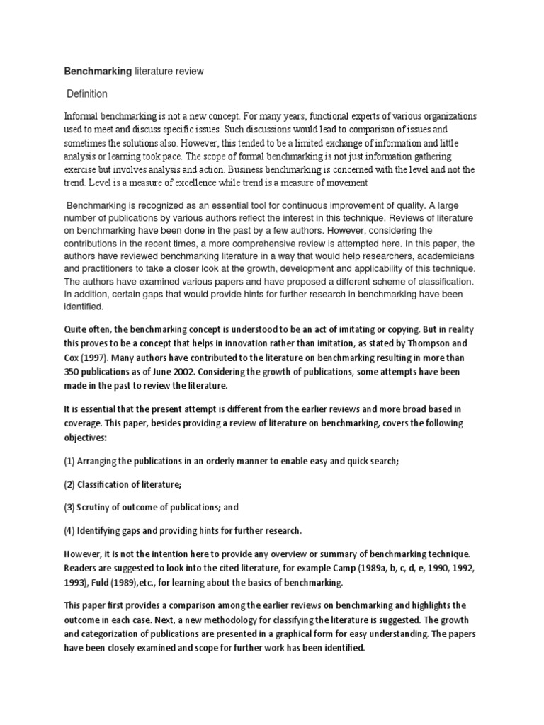 Benchmarking Literature Review | PDF | Benchmarking | Retail