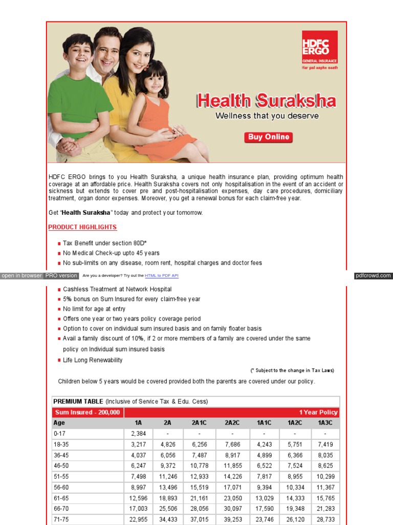 HDFC Ergo Health Suraksha Brochure | PDF | Insurance | Hospital