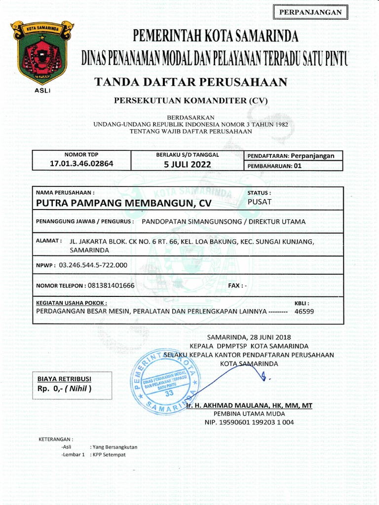Tanda Daftar Perusahaan | PDF
