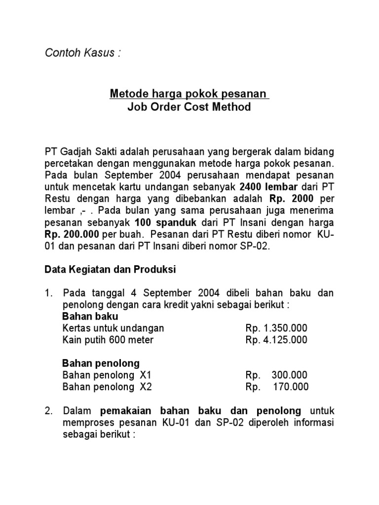 Latihan Soal Akt. Biaya - Metode Harga Pokok Pesanan | PDF | Pengelolaan Keuangan & Uang