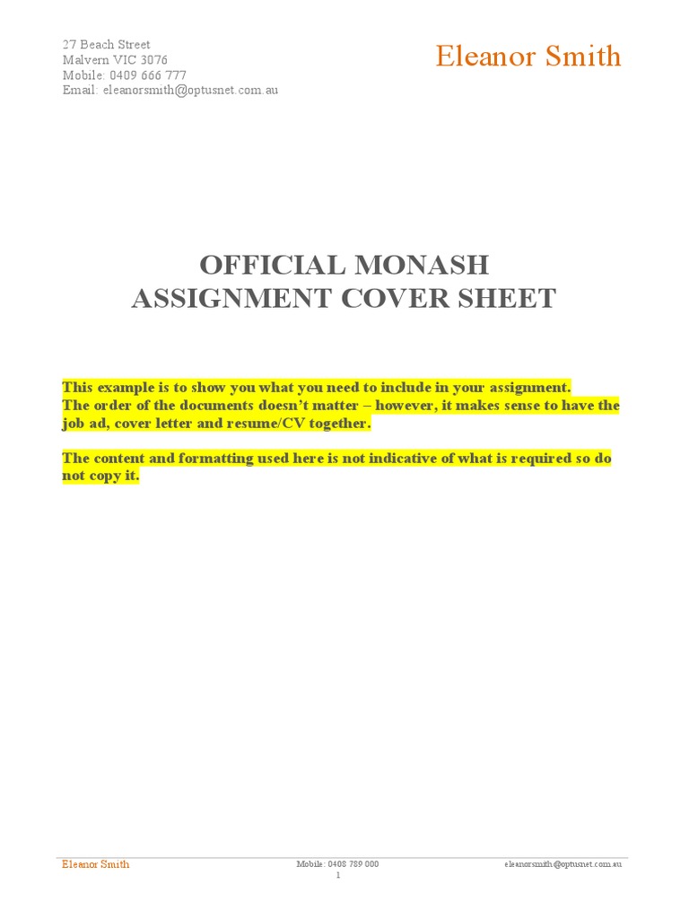 Eleanor Smith: Official Monash Assignment Cover Sheet | PDF | Résumé ...