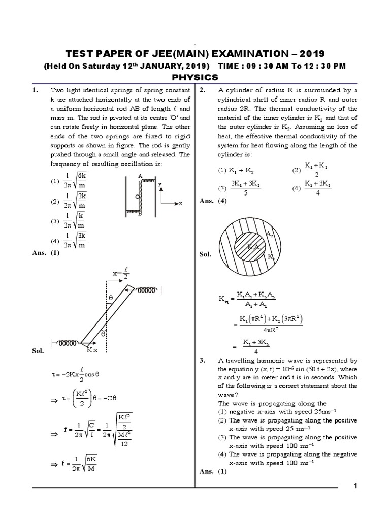 JEE Main 2019 Question Paper 12th Jan Morning PDF | PDF | Carbon ...