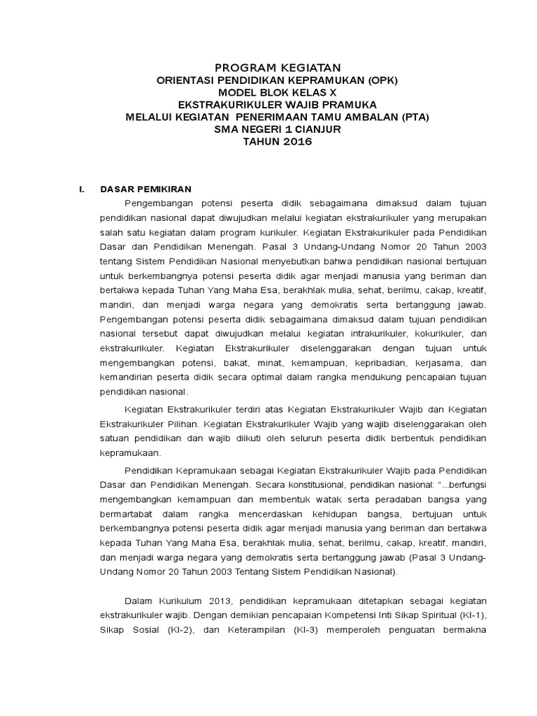 Program Kerja Penegak Pramuka Model Blok | PDF