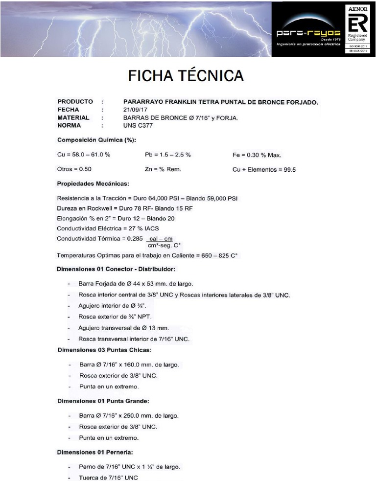 FT Pararrayo Tetrapuntal Tipo Franklin | PDF
