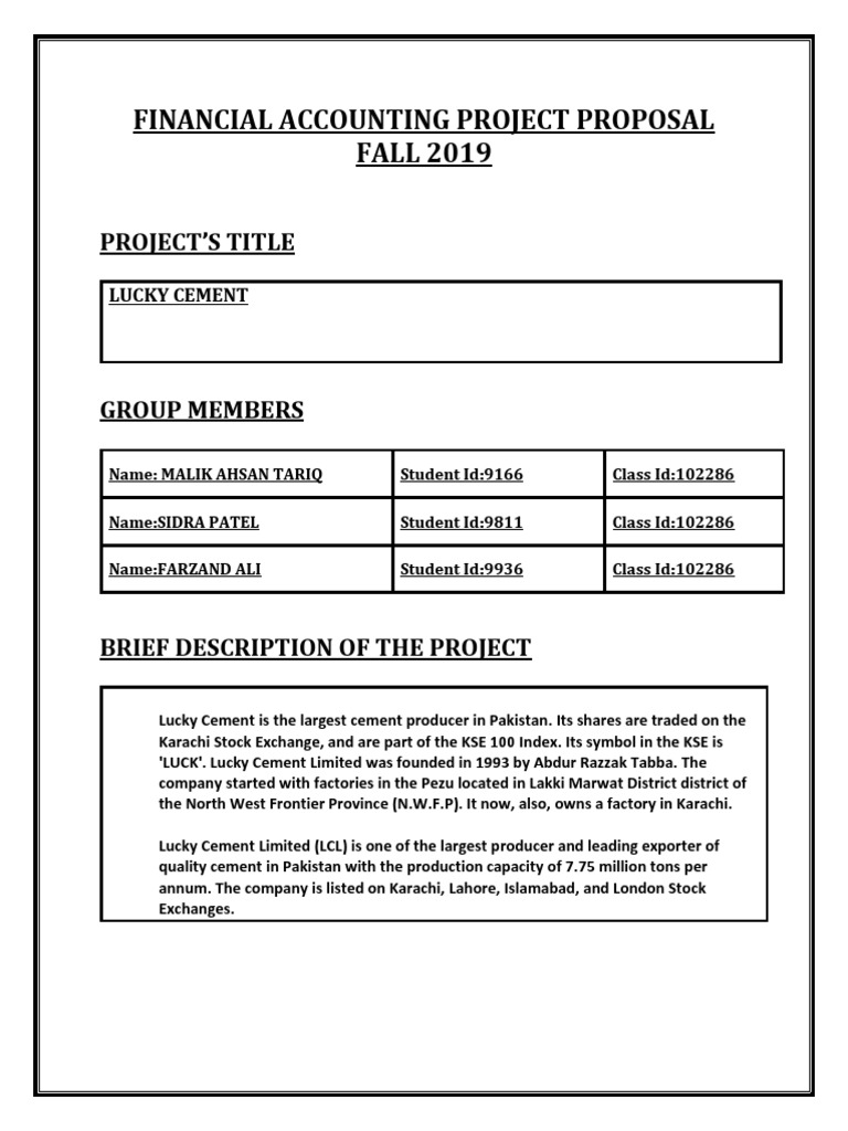 Financial Accounting Project Proposal FALL 2019 | PDF