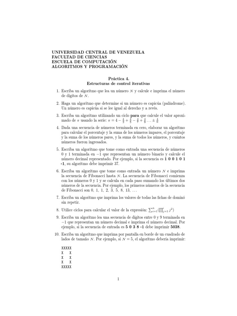 Práctica #4 - Estructuras de Control Iterativas PDF | PDF | Algoritmos ...