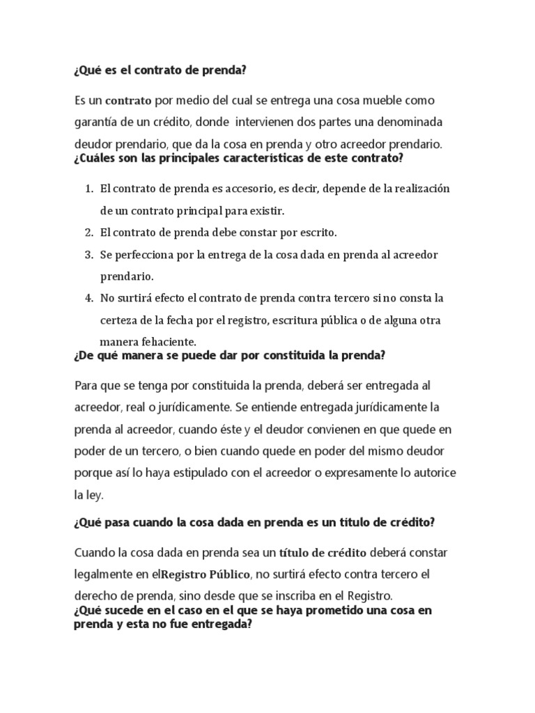 Qué Es El Contrato de Prenda | PDF | Derecho y economía | Derecho civil ...