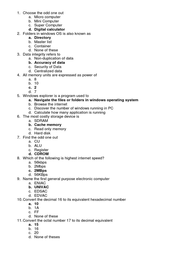Computer Fundamentals Quiz: Key Concepts on Hardware, Software, Operating Systems and More | PDF ...