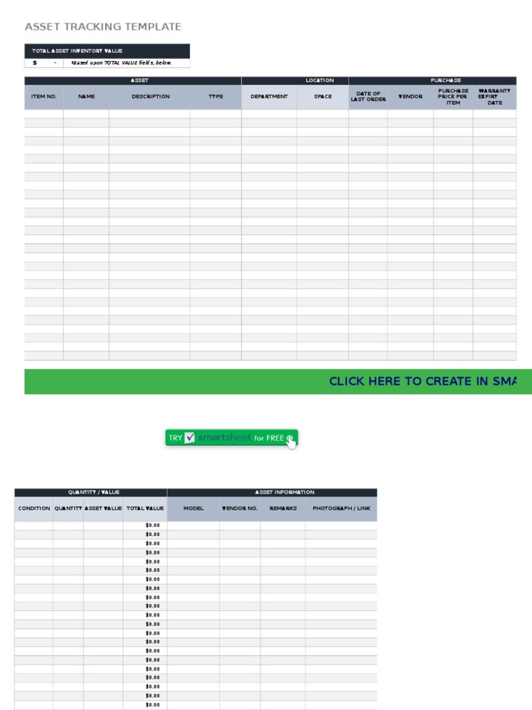 Asset Tracking Template: Click Here To Create in Smartsheet | Download ...