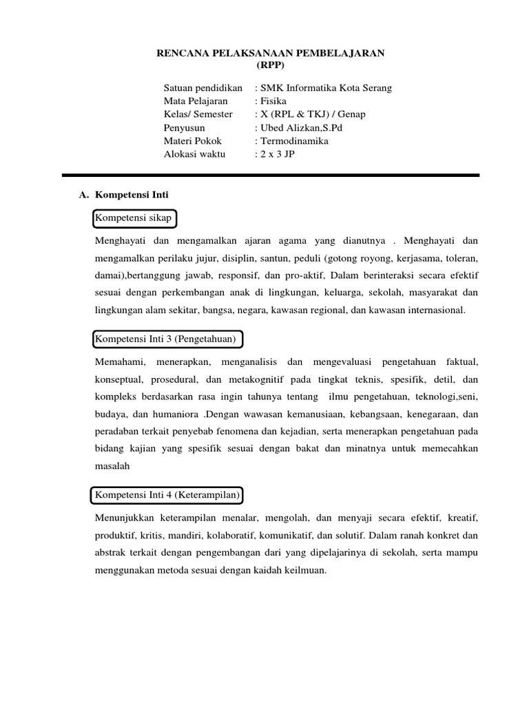 RPP Termodinamika | PDF | Sains & Matematika | Teknologi & Rekayasa