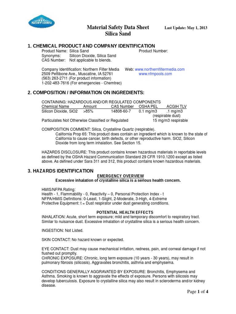 Silica Sand MSDS | PDF | Silicon Dioxide | Chronic Obstructive ...