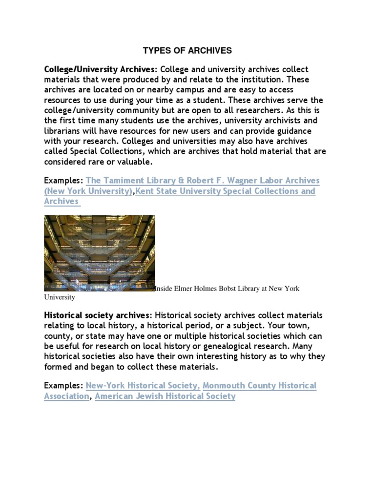Types of Archives College/University Archives: College and University ...