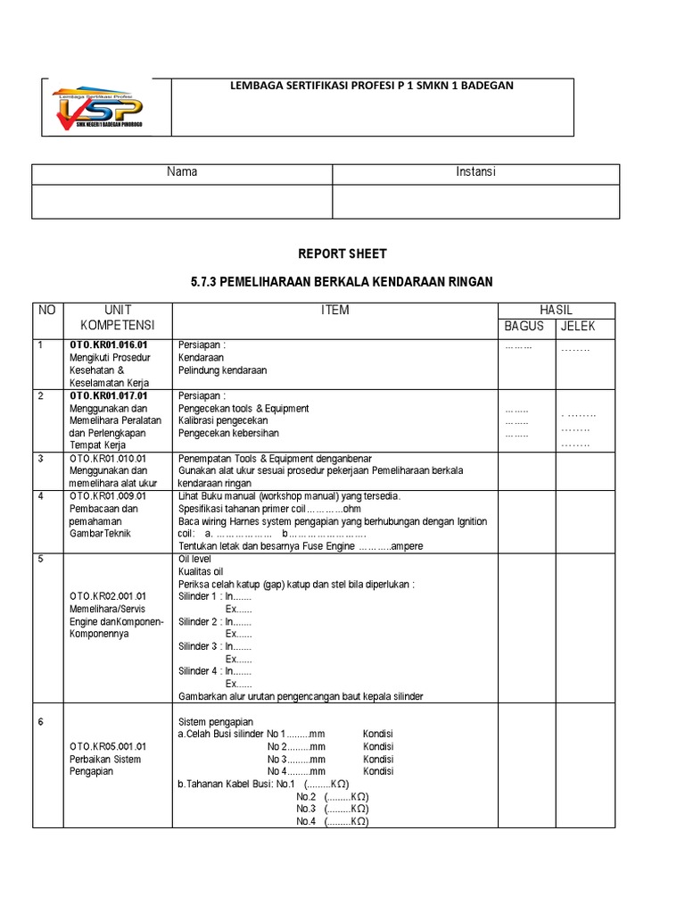 Report Sheet Kerja Praktek Siswa | PDF