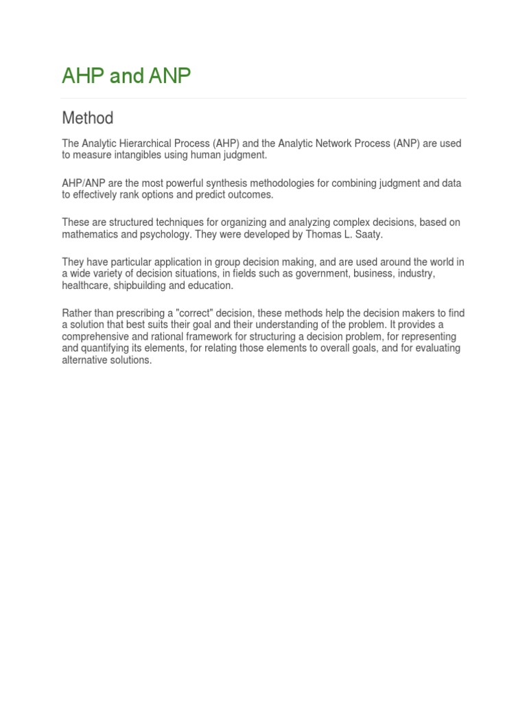 Ahp and Anp: Method | PDF