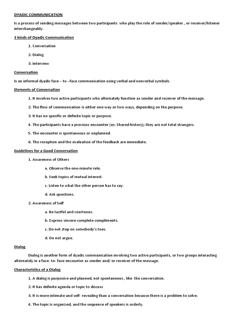Dyadic Communication | PDF | Interview | Conversation