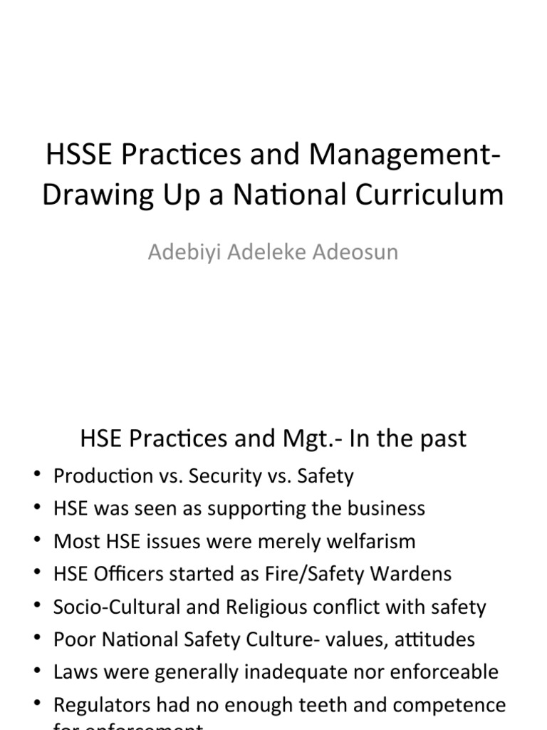 HSSE Practices and Management-Drawing Up A National Curriculum ...