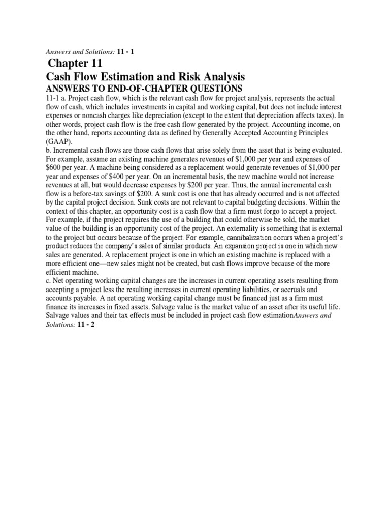 Cash Flow Estimation and Risk Analysis: Answers To End-Of-Chapter ...