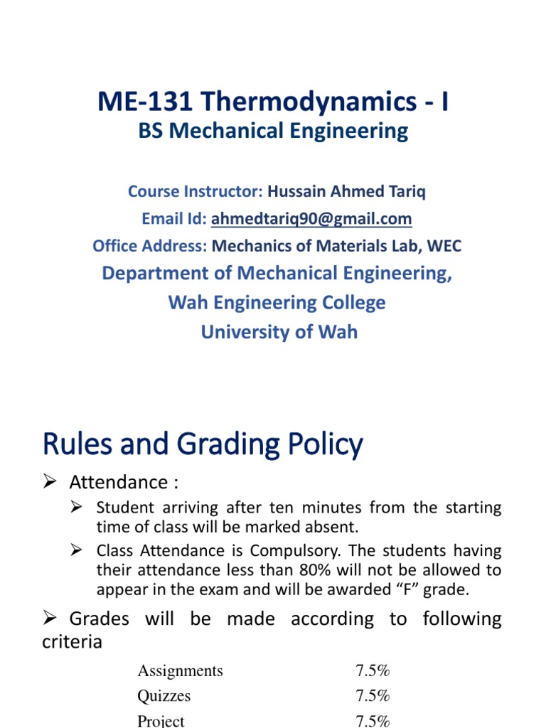 ME-131 Thermodynamics - I: BS Mechanical Engineering | PDF | Density ...