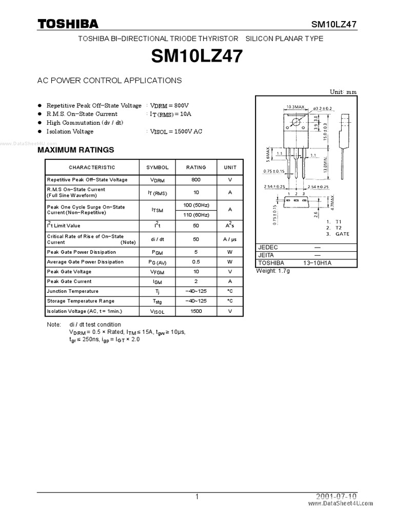 SM10LZ47: Ac Power Control Applications | PDF | Reliability Engineering ...