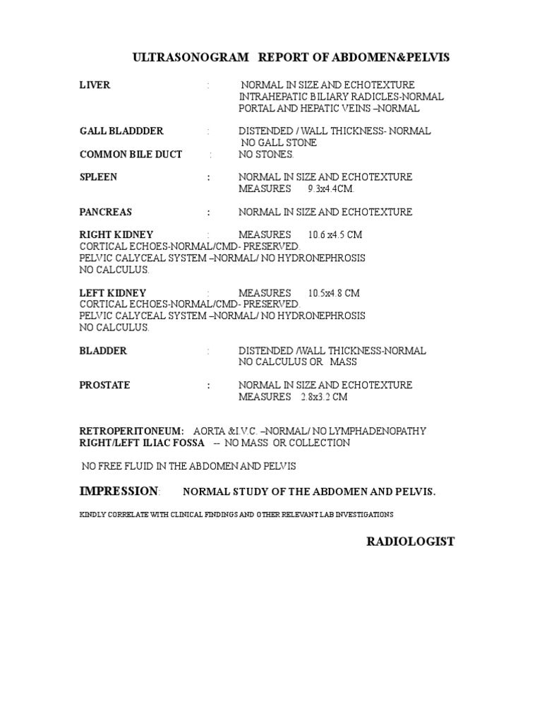 Normal Abdomen & Pelvis Ultrasound Report | PDF