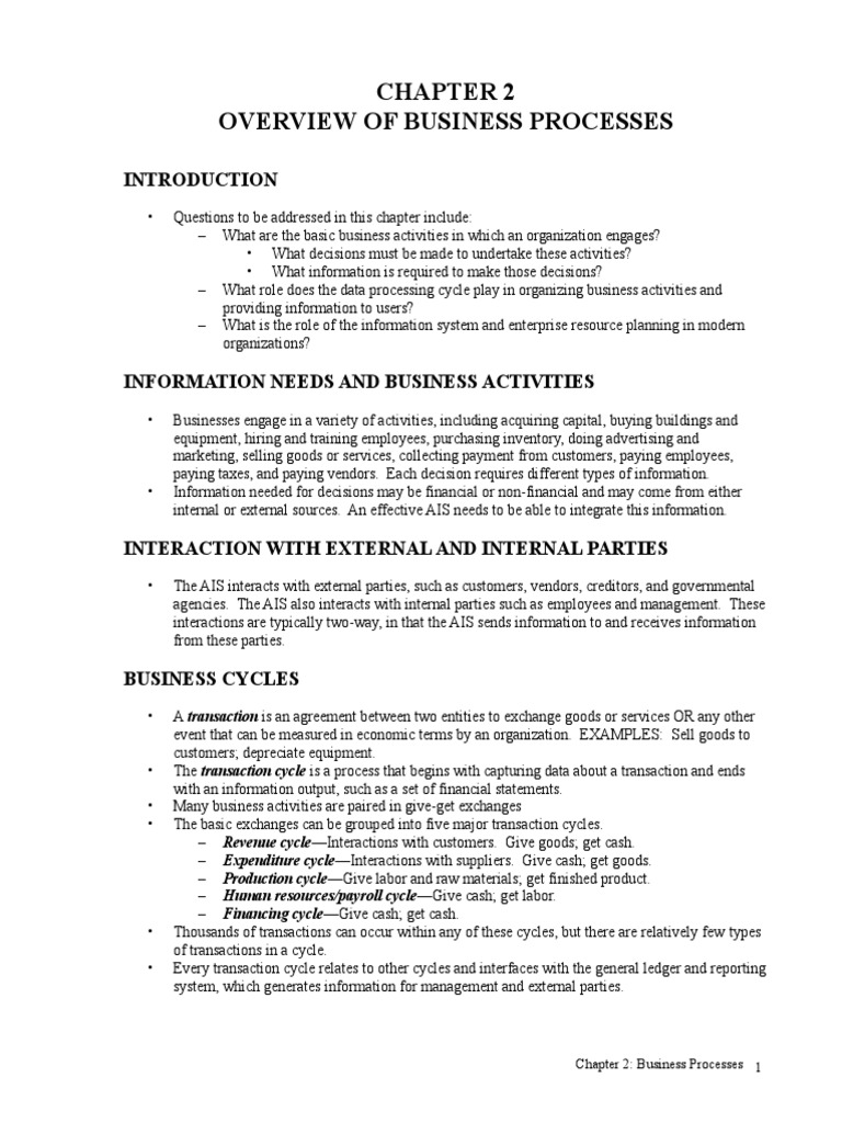 Overview of Business Processes | PDF | Debits And Credits | Financial ...