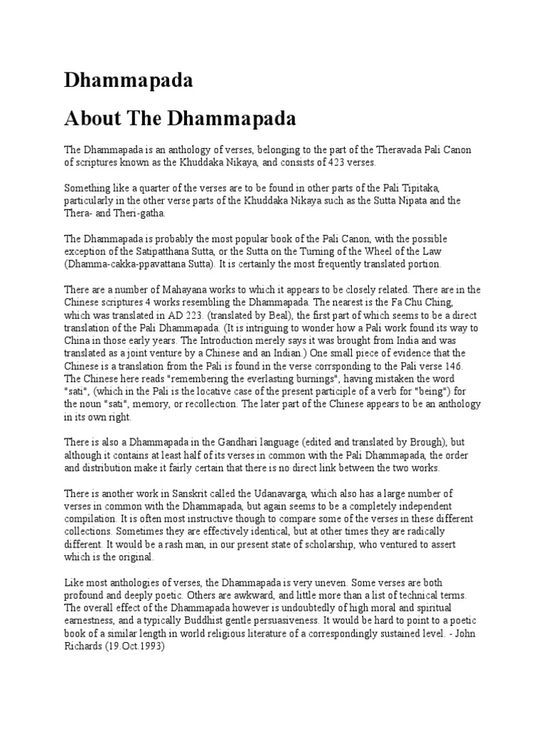 Dhammapada About The Dhammapada | PDF | Noble Eightfold Path | Sati (Buddhism)